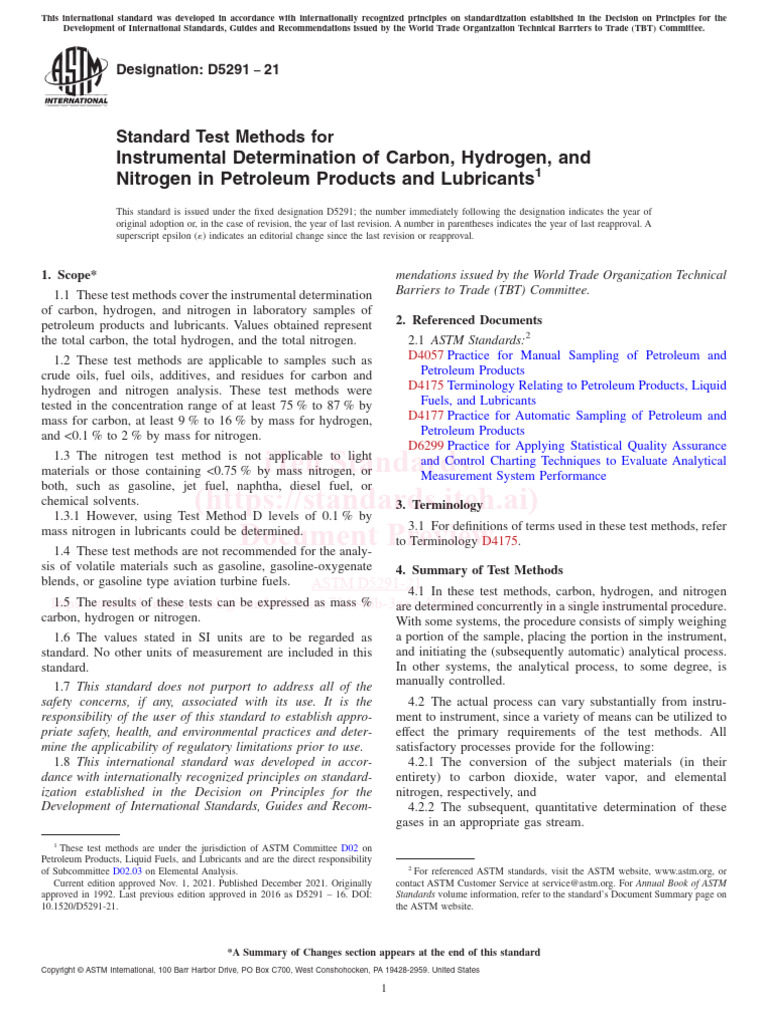 ASTM-D5291-21 Gasoline | PDF | Petroleum | Oil