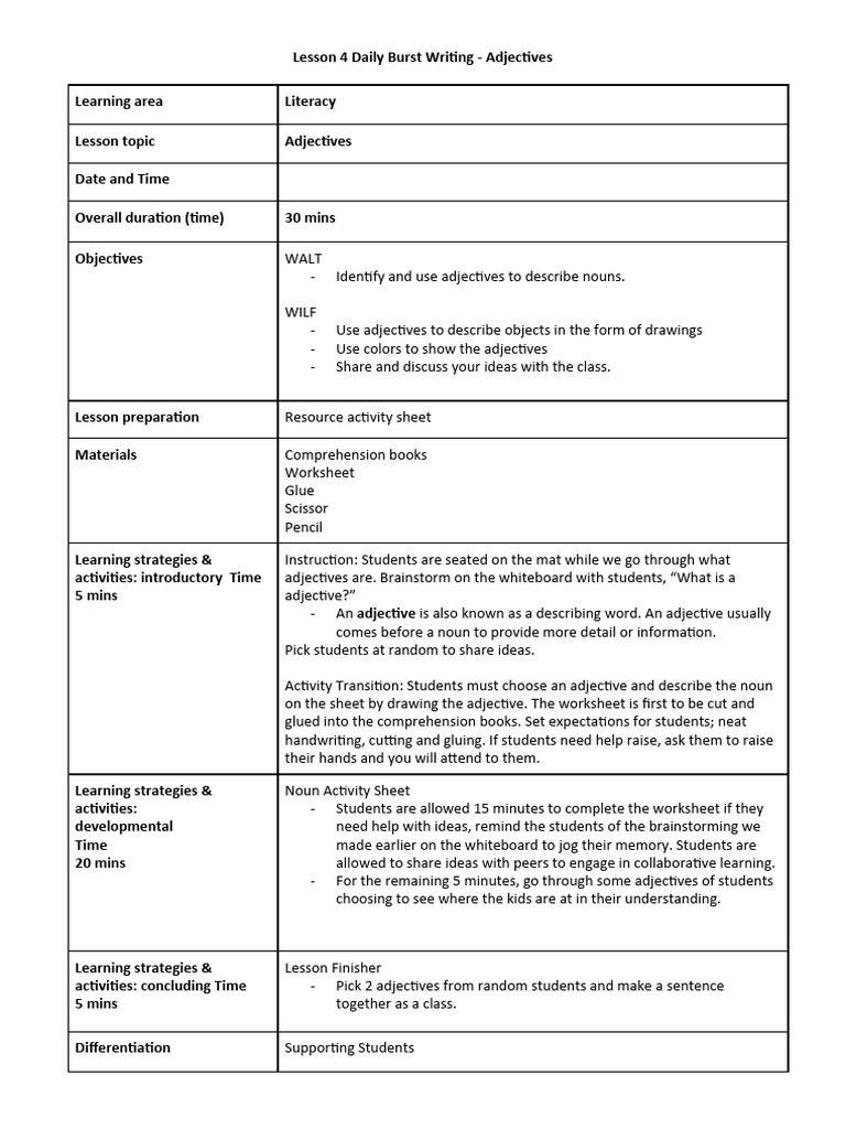 Lesson 4 Adjectives | PDF | Adjective | Reading Comprehension
