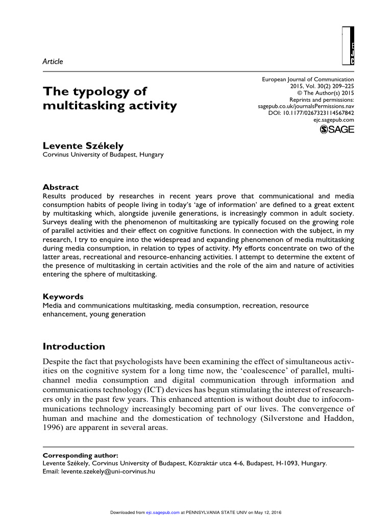 The Typology of Multitasking Activity | PDF | Focus Group | Attention