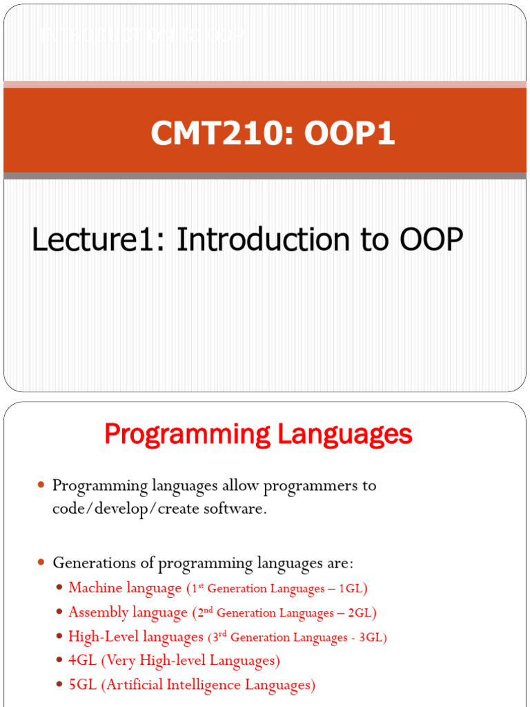 Lecture1 IntroToOOP | PDF | Inheritance (Object Oriented Programming) | Class (Computer Programming)