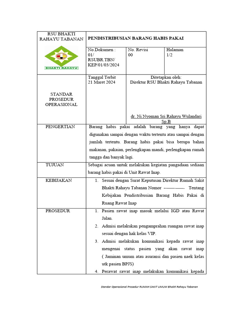 Sop Distribusi BHP | PDF