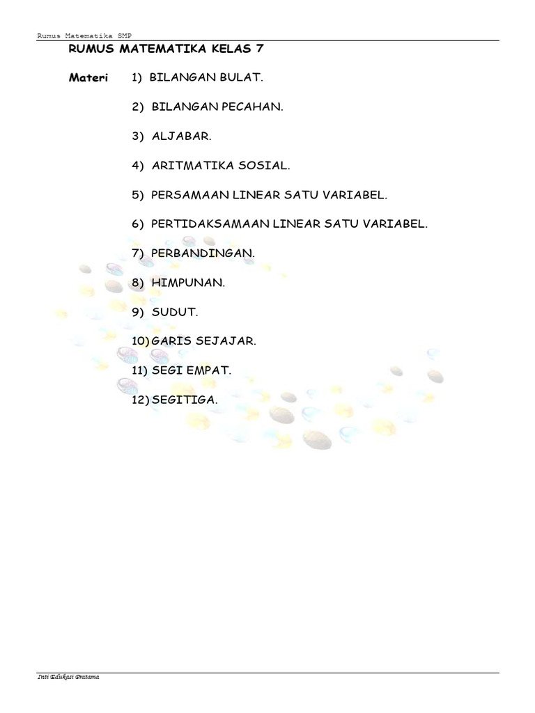 Rumus Matematika Kelas 7 | PDF
