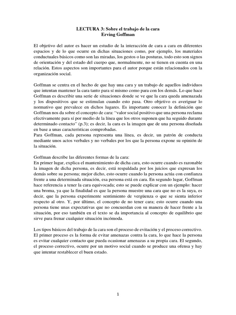 Lectura Erving Goffman | PDF | Comportamiento | Ciencias del comportamiento
