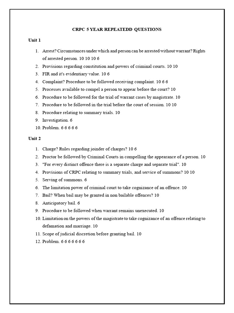 CRPC Repeated Questions | PDF | Bail | Common Law