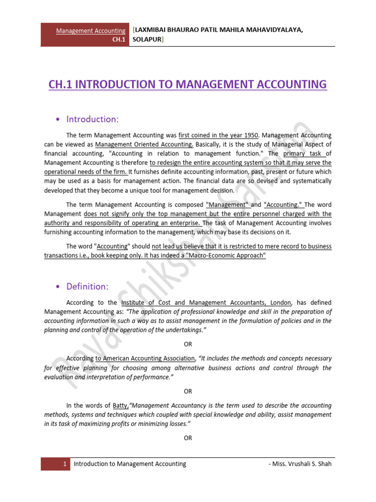 CH. 1 Introduction To Management Accounting | PDF | Management ...