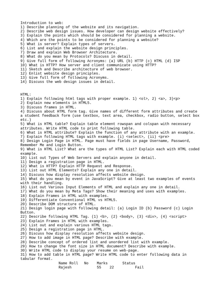 WT Question Bank | Download Free PDF | Html | World Wide Web