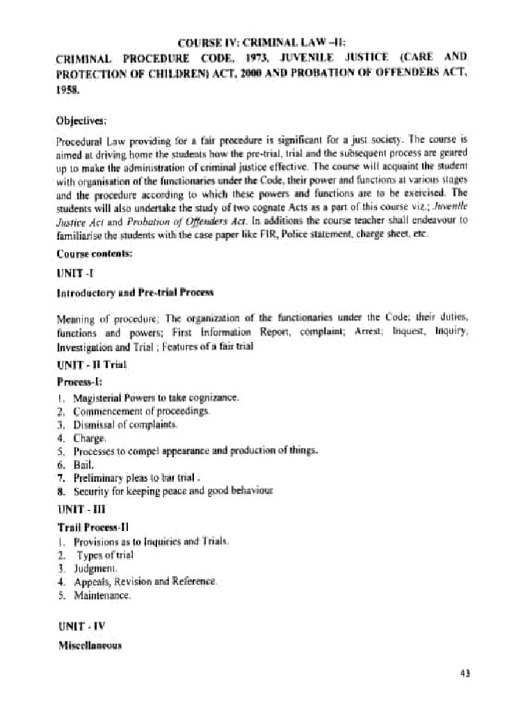 KSLU Criminal Procedure Code Syllabus | PDF | Social Science | Politics