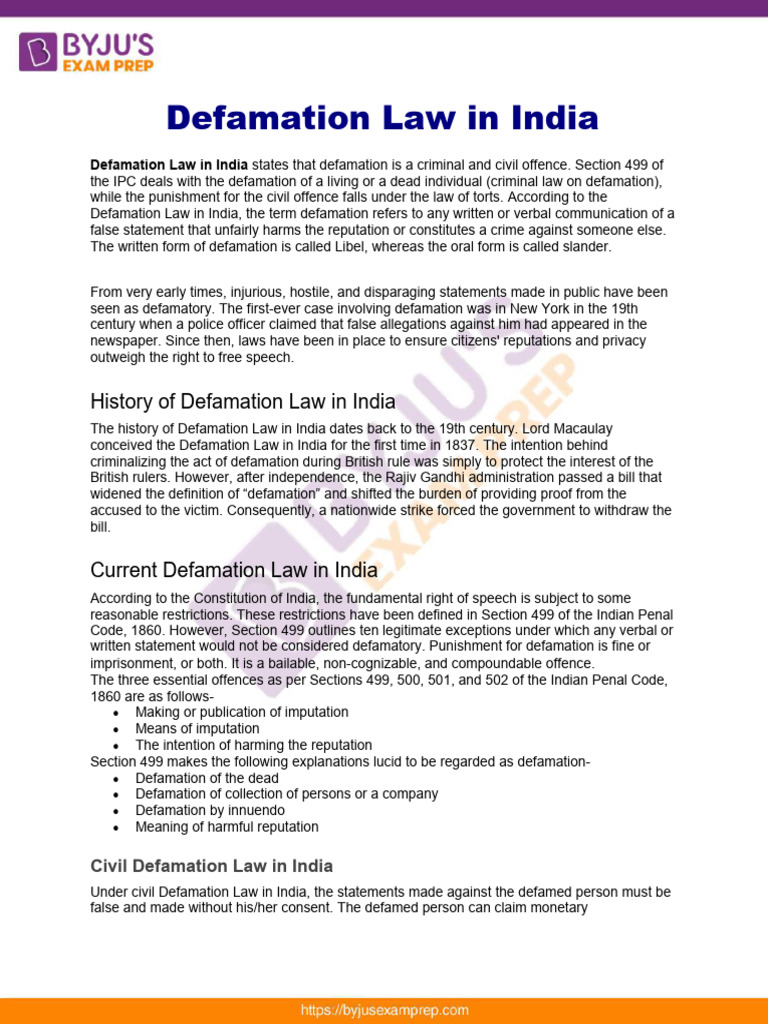 Overview of Defamation Law in India | PDF | Defamation | Justice
