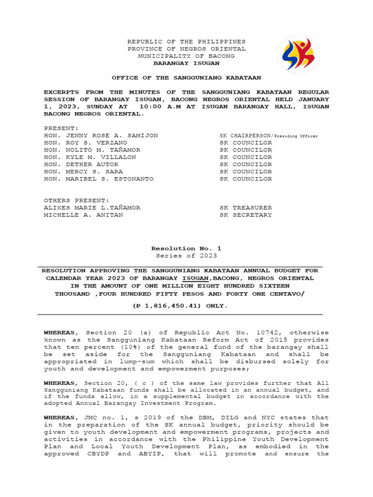 SK-Res-Approving-Budget-20223 FINAL | PDF | Science & Mathematics