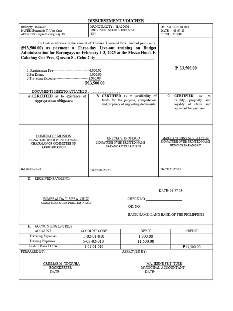 SK Disbursement Voucher | Download Free PDF | Payments | Bookkeeping