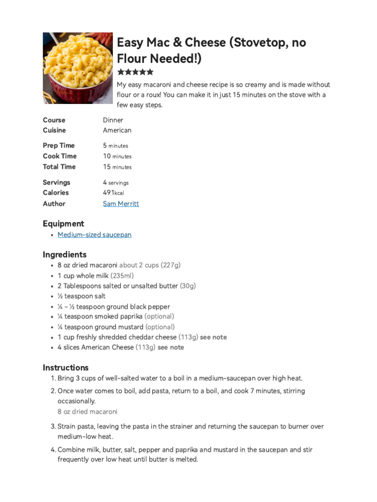 mac 'n cheese recipe | PDF | Pasta | Macaroni And Cheese