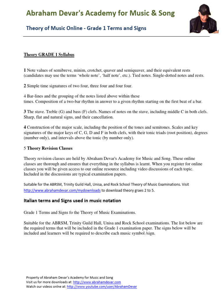 Theory of Music Grade 1 Terms and Signs | PDF | Music Theory | Tempo