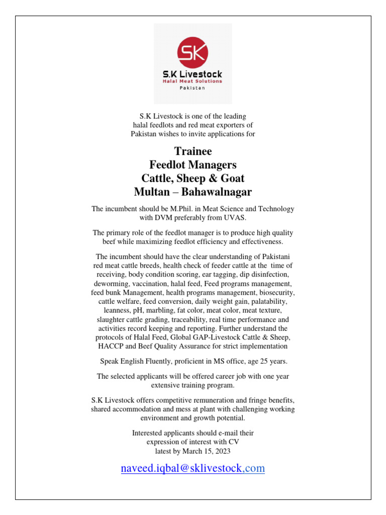 Farm Manager Ad - S.K Livestock | PDF