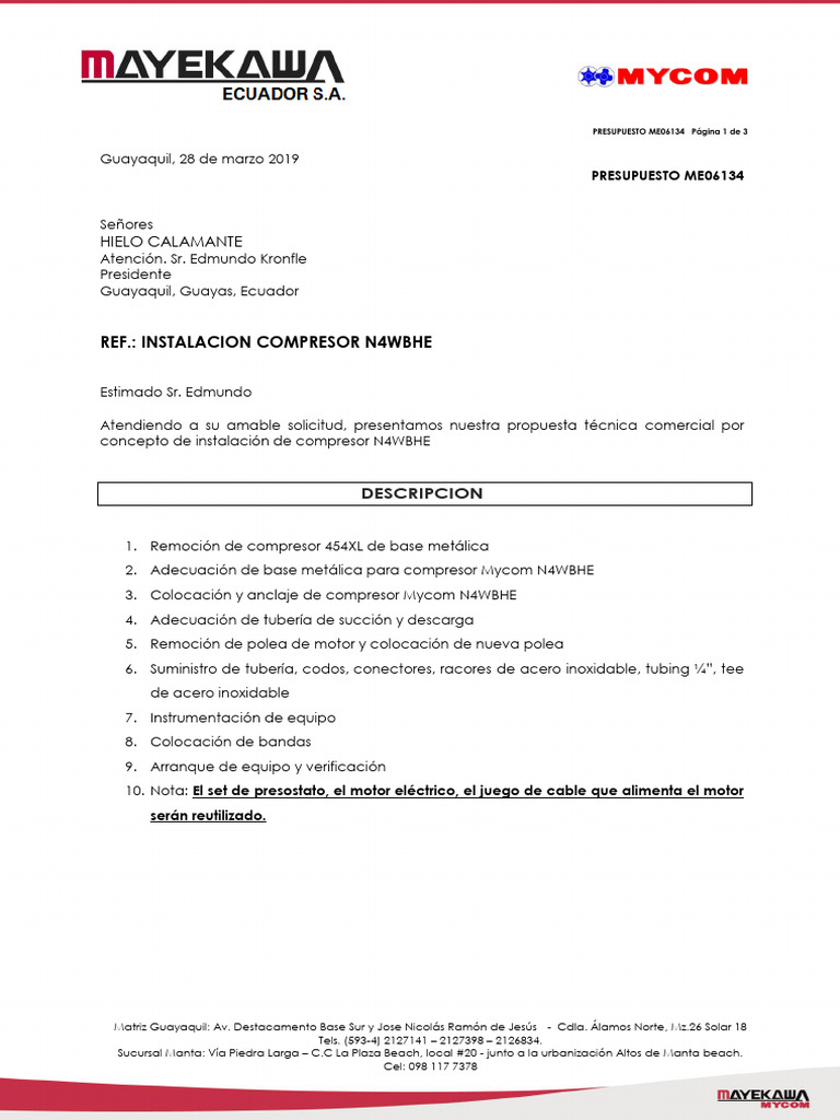 Me06134-Hielo Calamante-Instalacion N4wbhe | PDF
