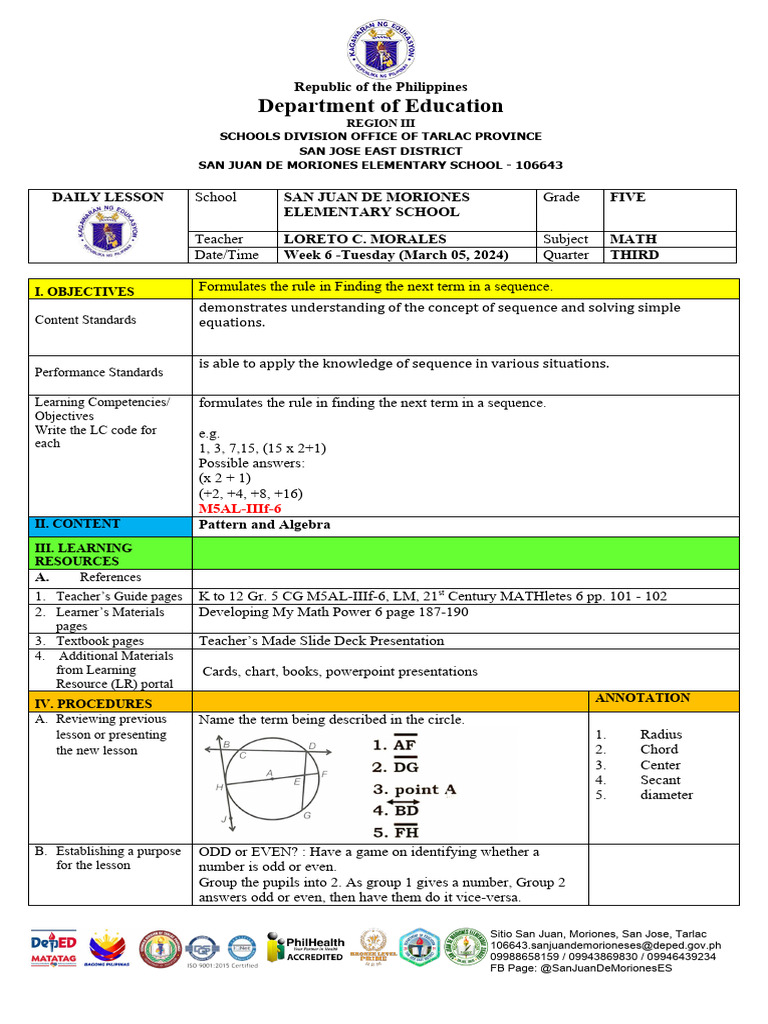 g5 math Q3 W6 | PDF | Mathematics | Teachers