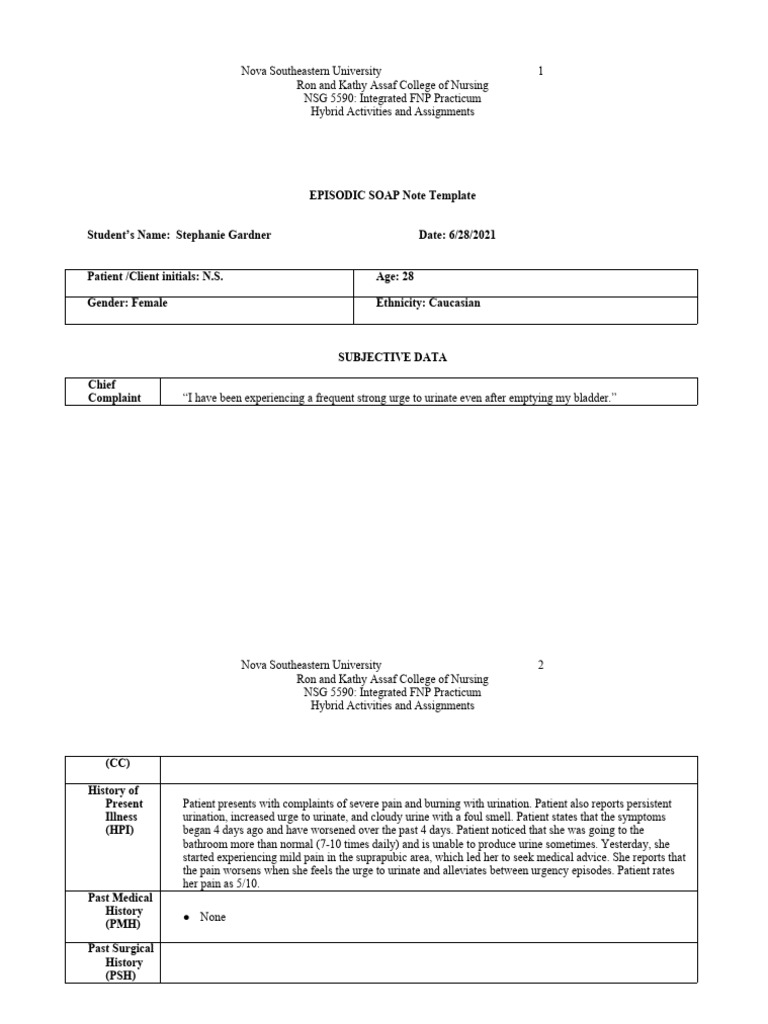 EPISODIC SOAP Note For UTI | PDF | Urination | Vagina EPISODIC SOAP Note For UTI | PDF | Urination | Vagina