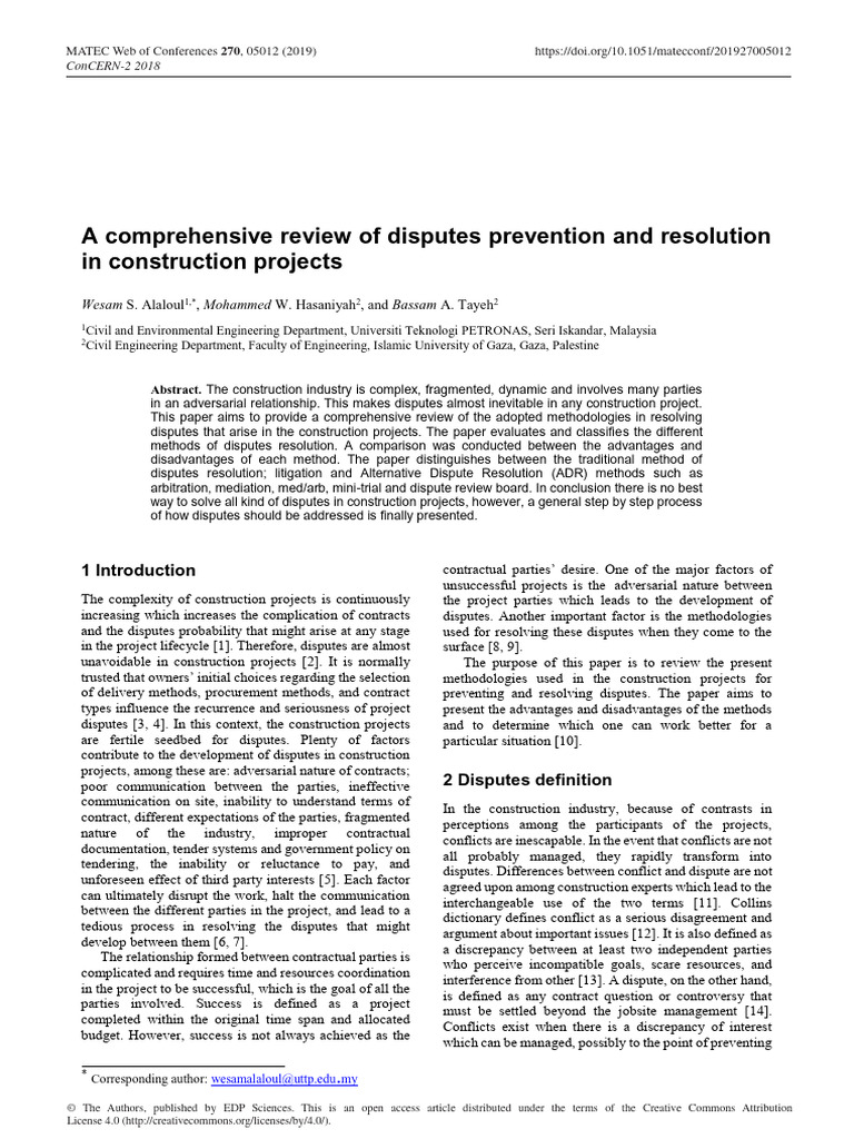 A Comprehensive Review of Disputes Preve | PDF | Mediation ...