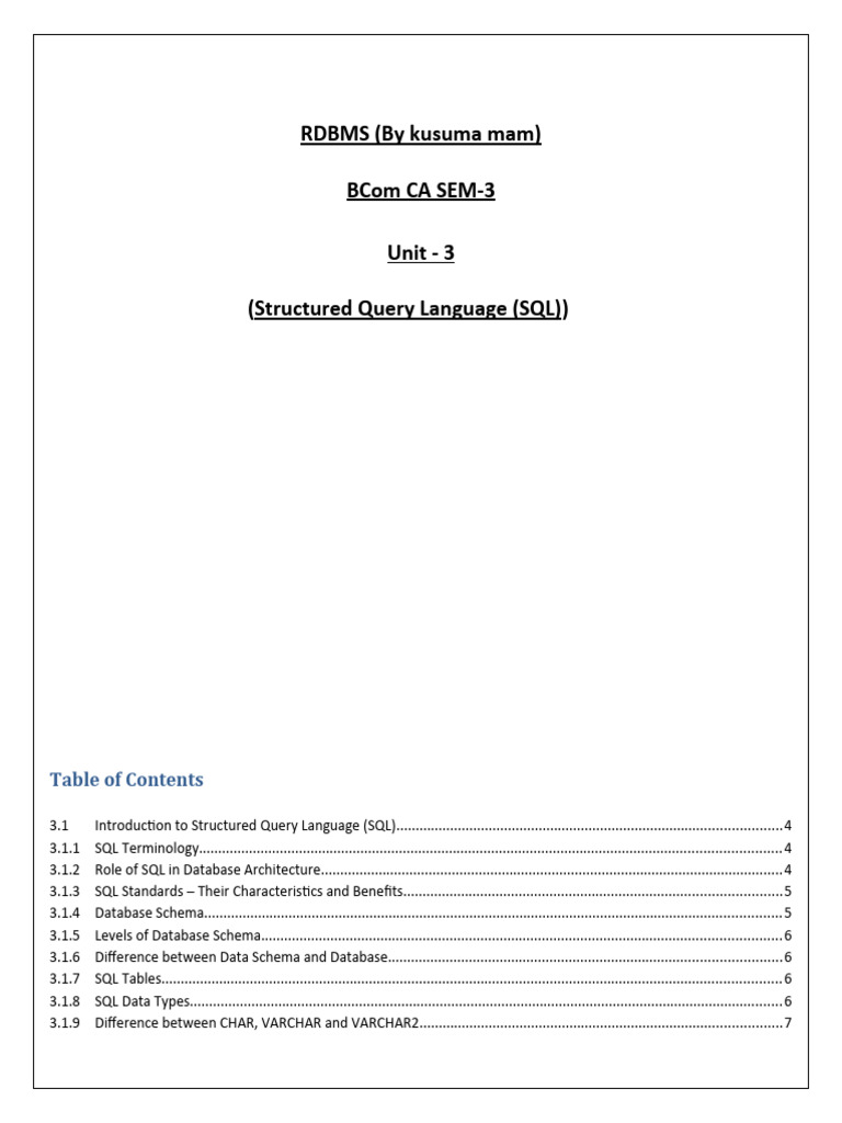 RDBMS - Unit 3 - Notes | Download Free PDF | Databases | Sql