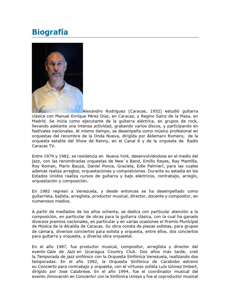Biografía de Alexandro Rodríguez | PDF | Orquestas | Jazz