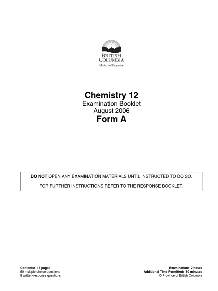 2006 August Prov Exam | PDF | Ammonium | Hydroxide