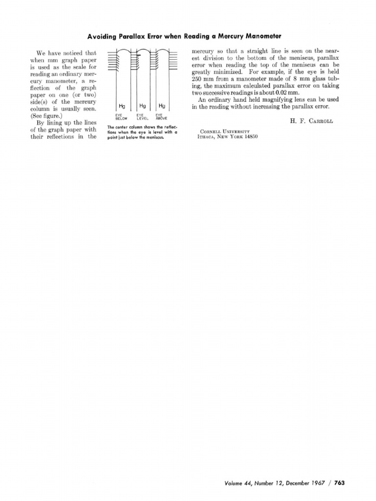 Minimizing Parallax Error in Manometers | PDF