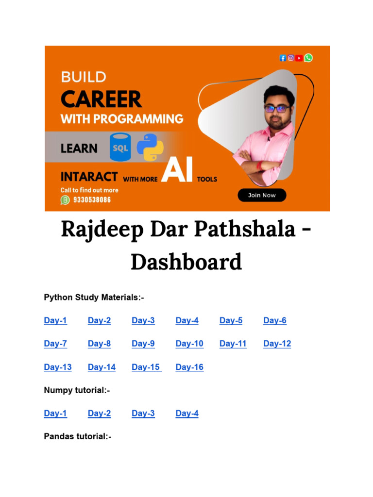 Rajdeep Dar Pathshala - Dashboard | PDF | Career & Growth
