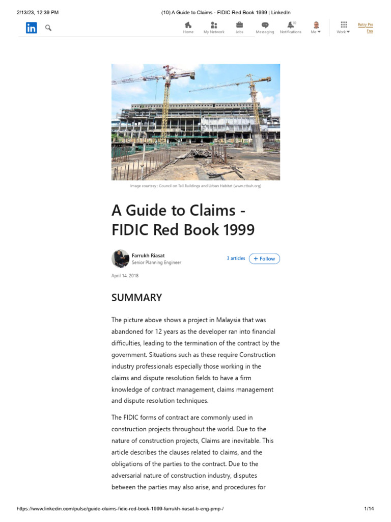 A Guide To Claims - FIDIC Red Book 1999 | Download Free PDF | Arbitration | Adjudication
