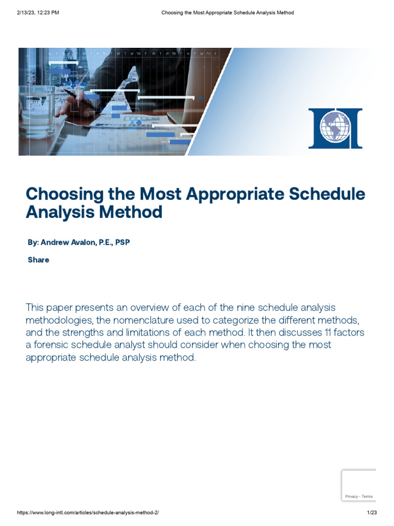 Choosing The Most Appropriate Schedule Analysis Method | PDF ...