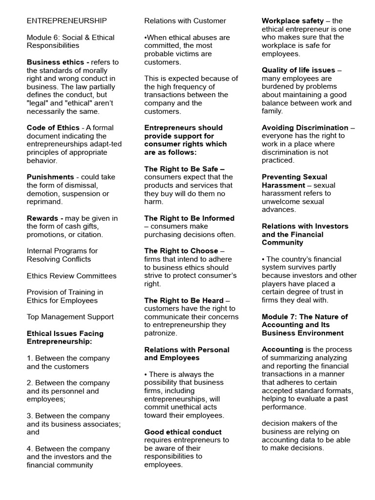 Social and Ethical Responsibilities in Entrepreneurship | PDF | Debits ...
