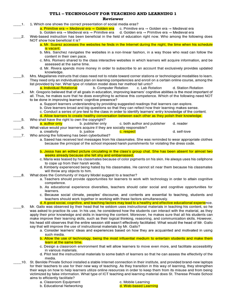 TTL1 Reviewer | PDF | Educational Technology | Learning