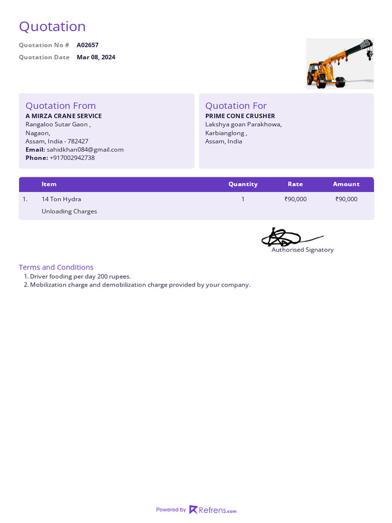 Crane Quotation A02657 for Prime Crusher | PDF