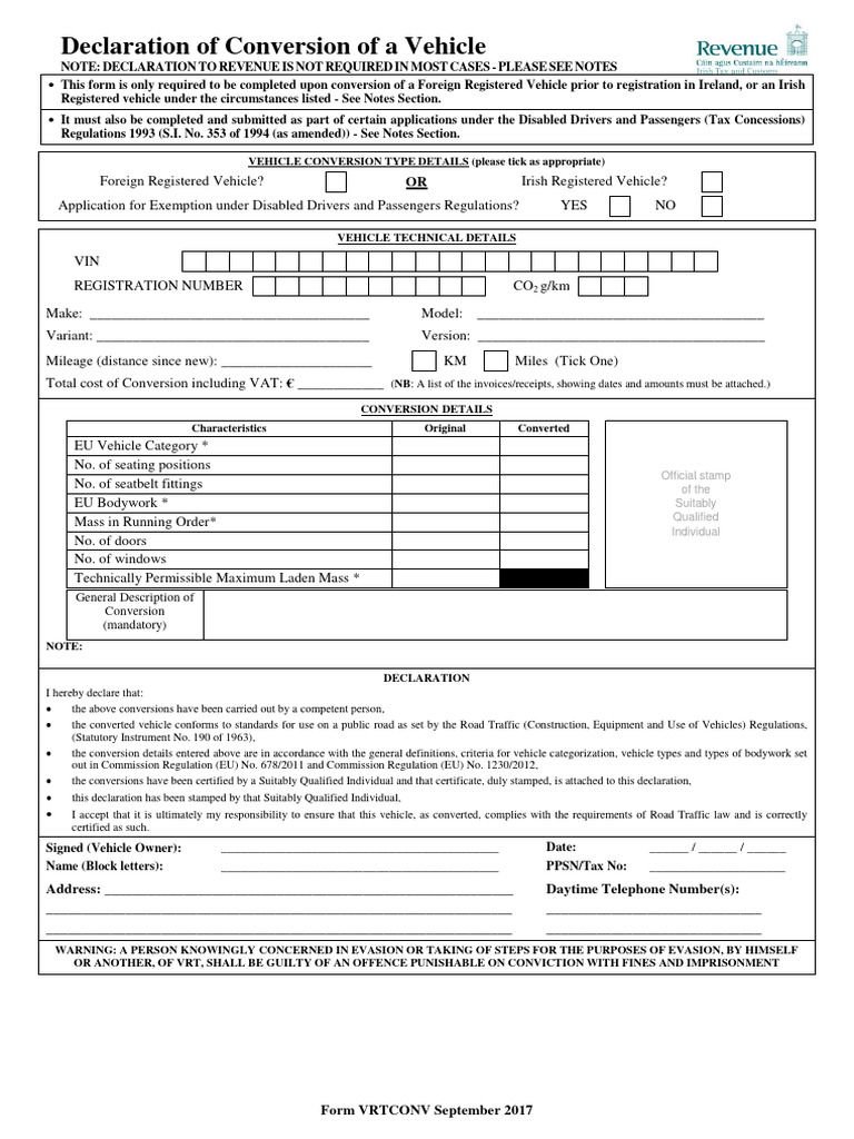Declaration of Conversion of A Vehicle | PDF | Vehicles | Transport