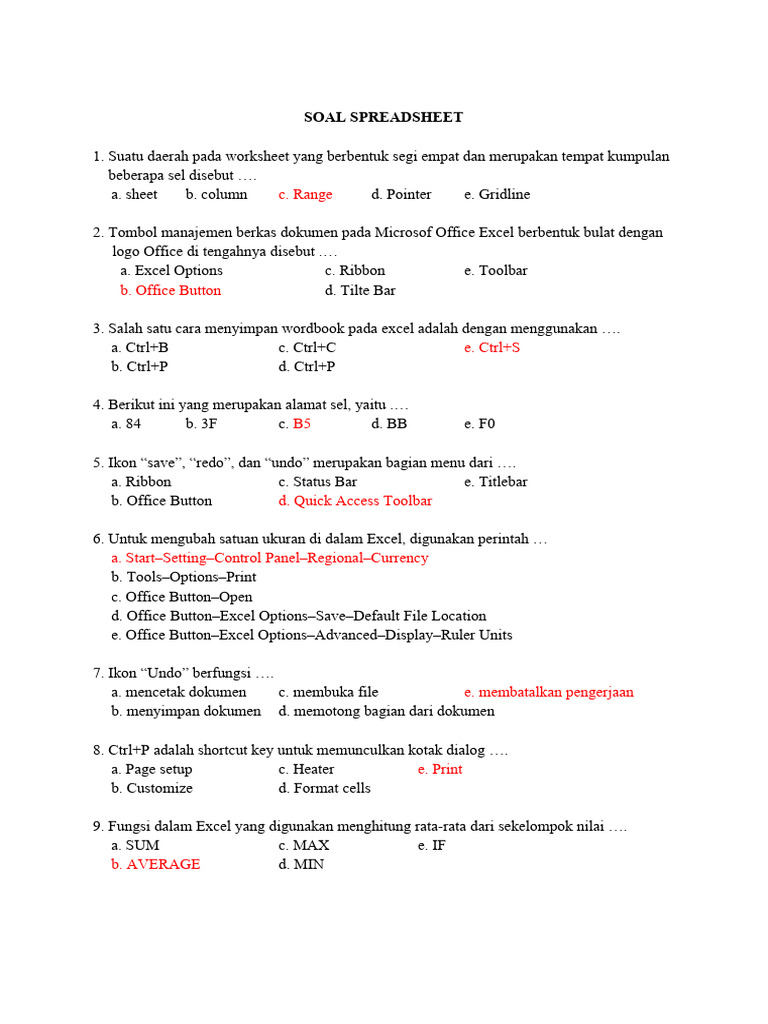 Soal Spread Sheets Usek | PDF