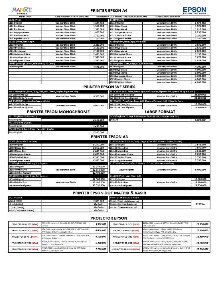 Pricelist Manxi Printer 2024 | PDF | Printer (Computing) | Image Scanner
