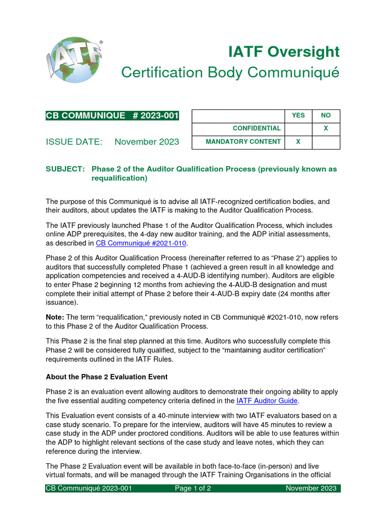 CB C - 2023-001 - Phase 2 of Auditor Qualification Process | PDF | Audit