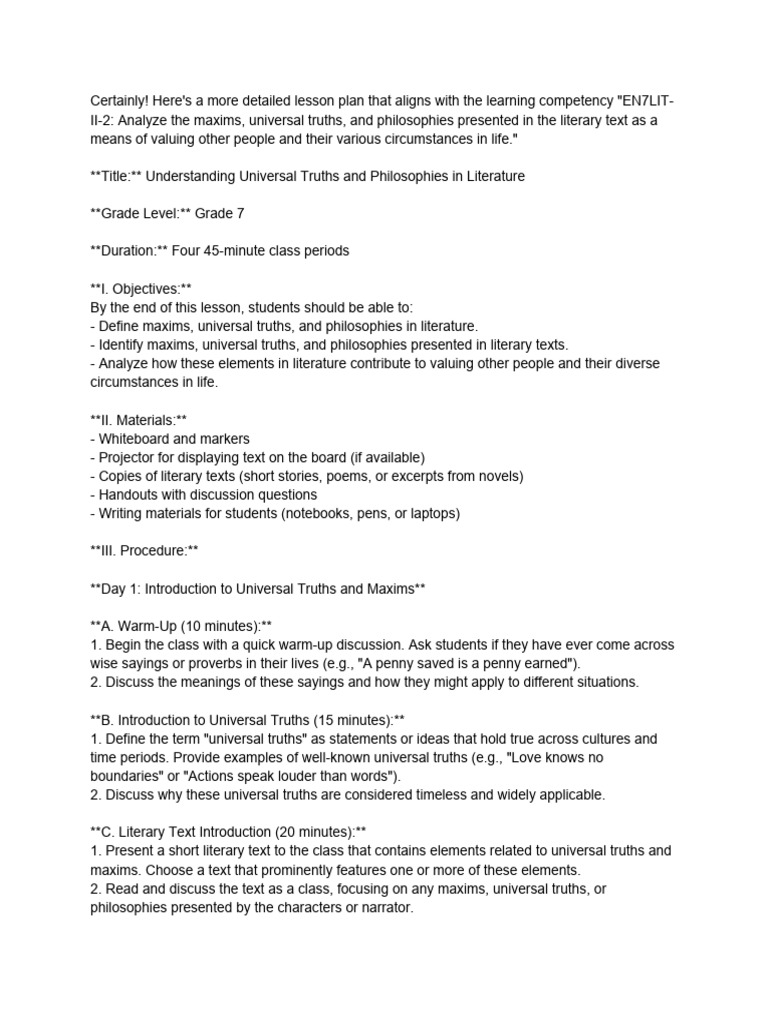 Understanding Universal Truths and Philosophies in Literature | PDF ...
