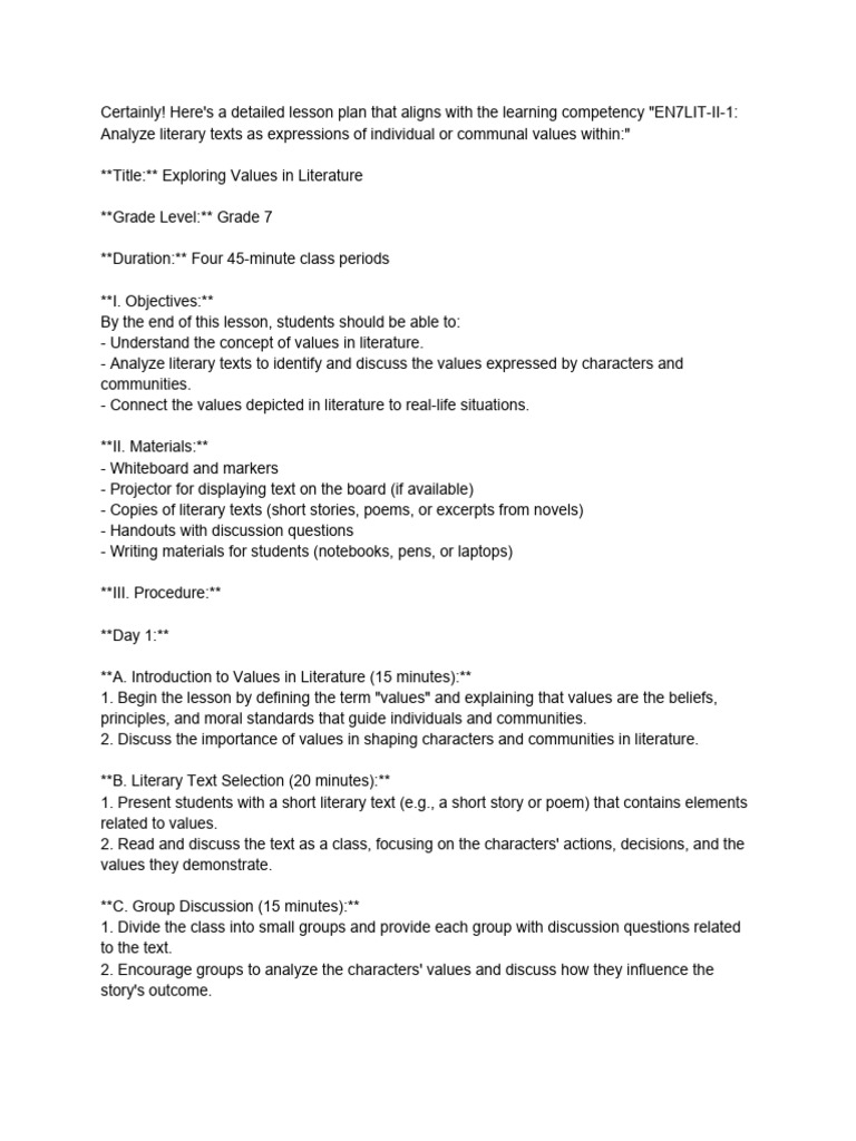 Exploring Values in Literature | PDF | Behavior Modification | Human ...