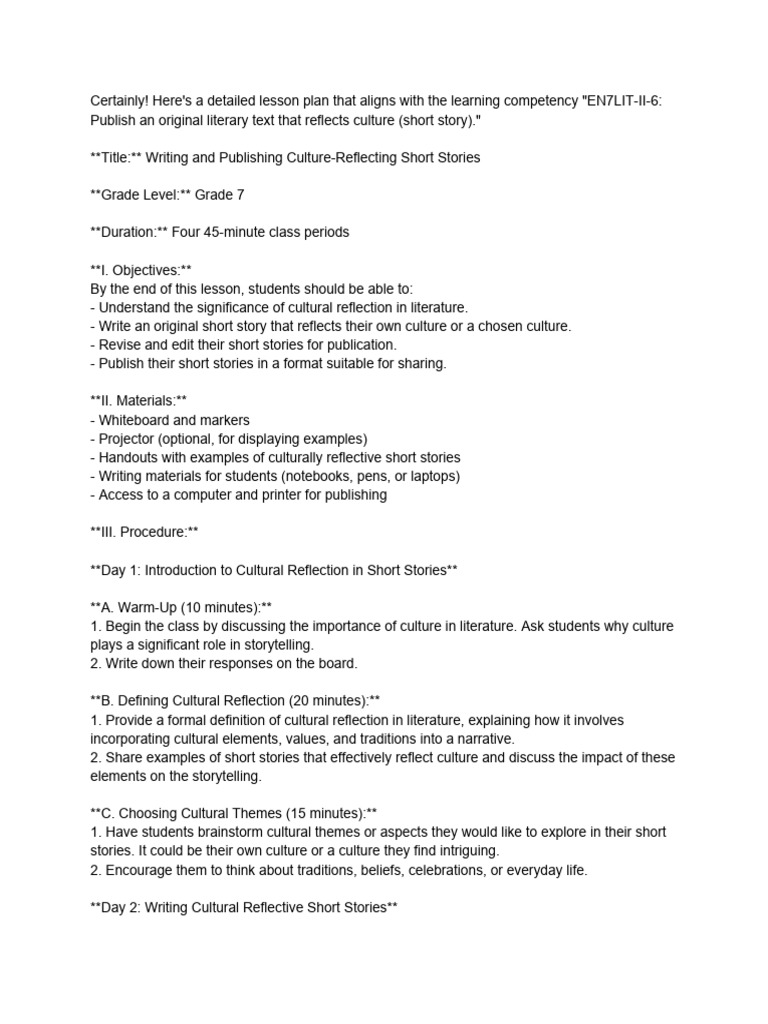 Writing and Publishing Culture-Reflecting Short Stories | PDF ...