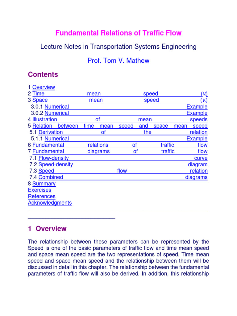 Fundamental Relations of Traffic Flow | PDF | Time | Speed