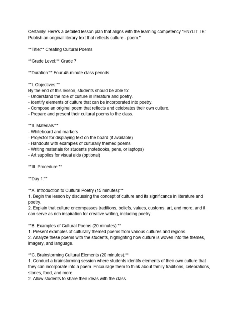 Creating Cultural Poems | PDF | Poetry | Brainstorming