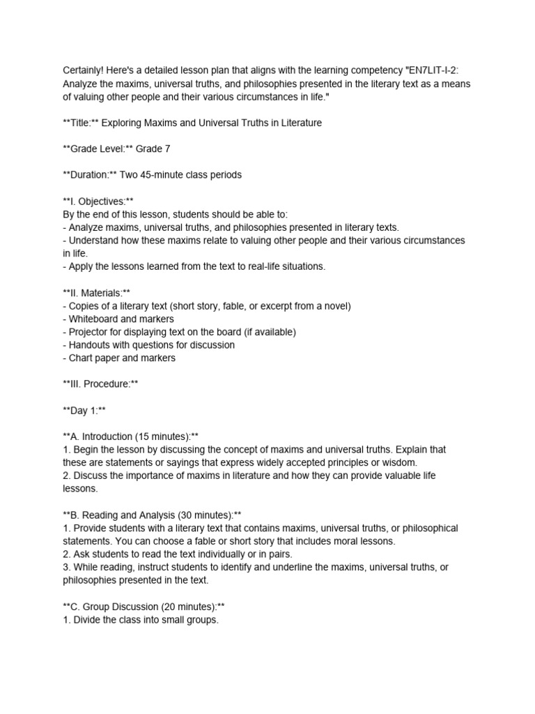 Exploring Maxims and Universal Truths in Literature | PDF | Truth ...