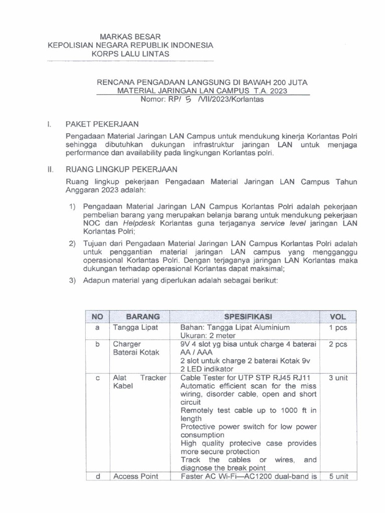 RENCANA PENGADAAN LAN Material 2023 | PDF