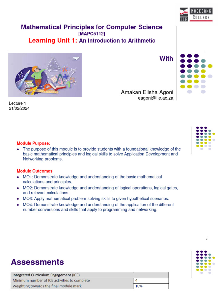 MAPC5112 Lecture 1 and 2 | PDF | Numbers | Multiplication