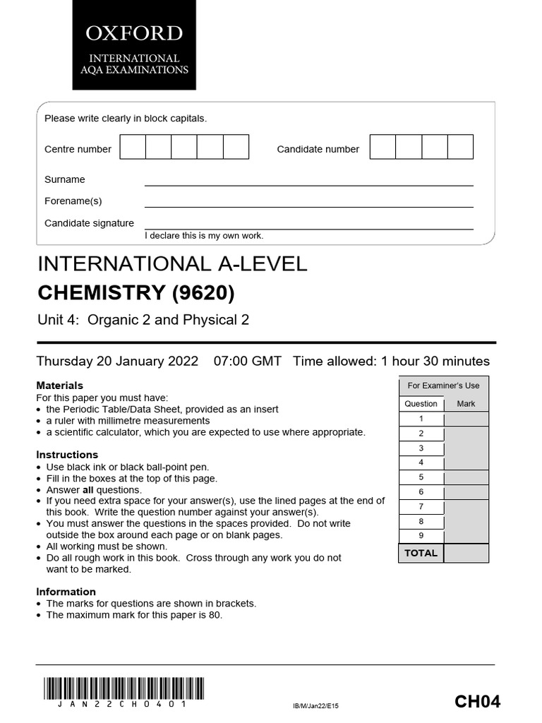 A-Level Chemistry Exam Insert | PDF | Thiol | Proton Nuclear Magnetic ...