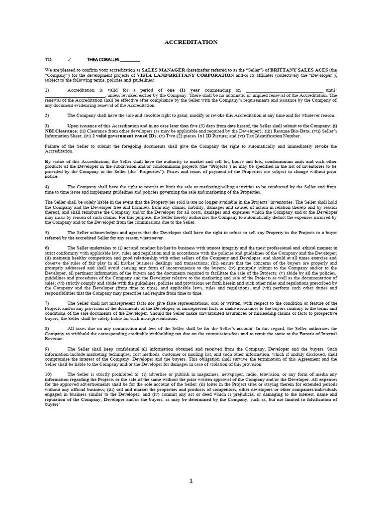 Accreditation Form SM BSA | PDF | Sales | Legal Liability