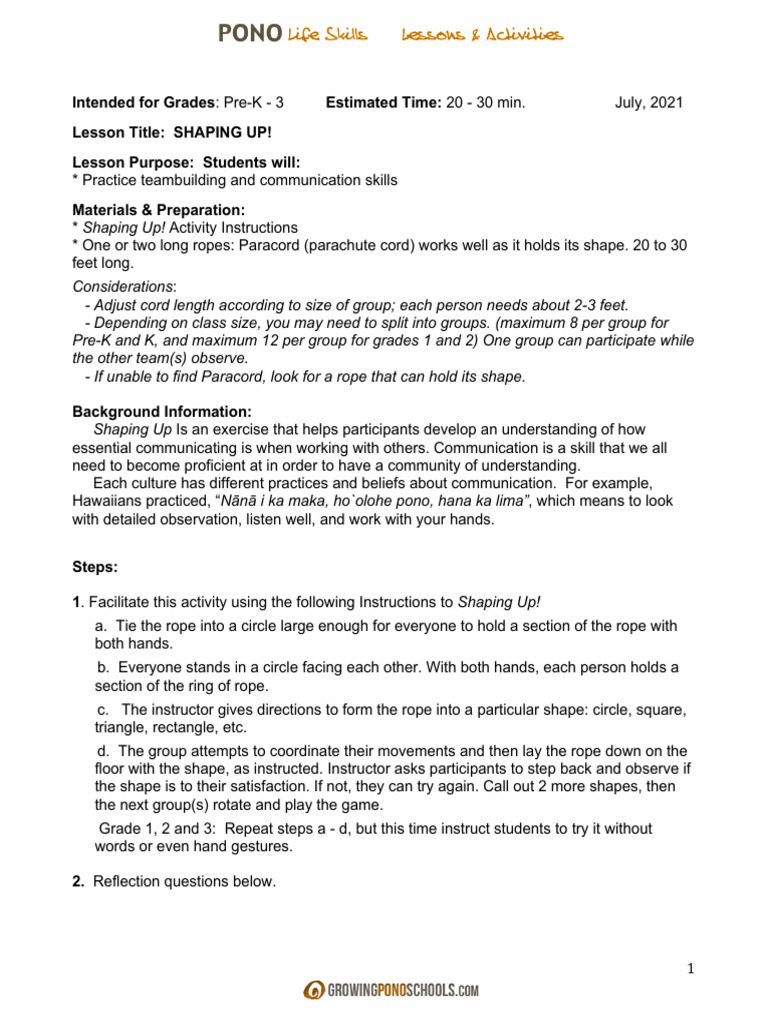 SHAPING UP Lesson Plan Pre-K-3 | PDF | Shape | Learning