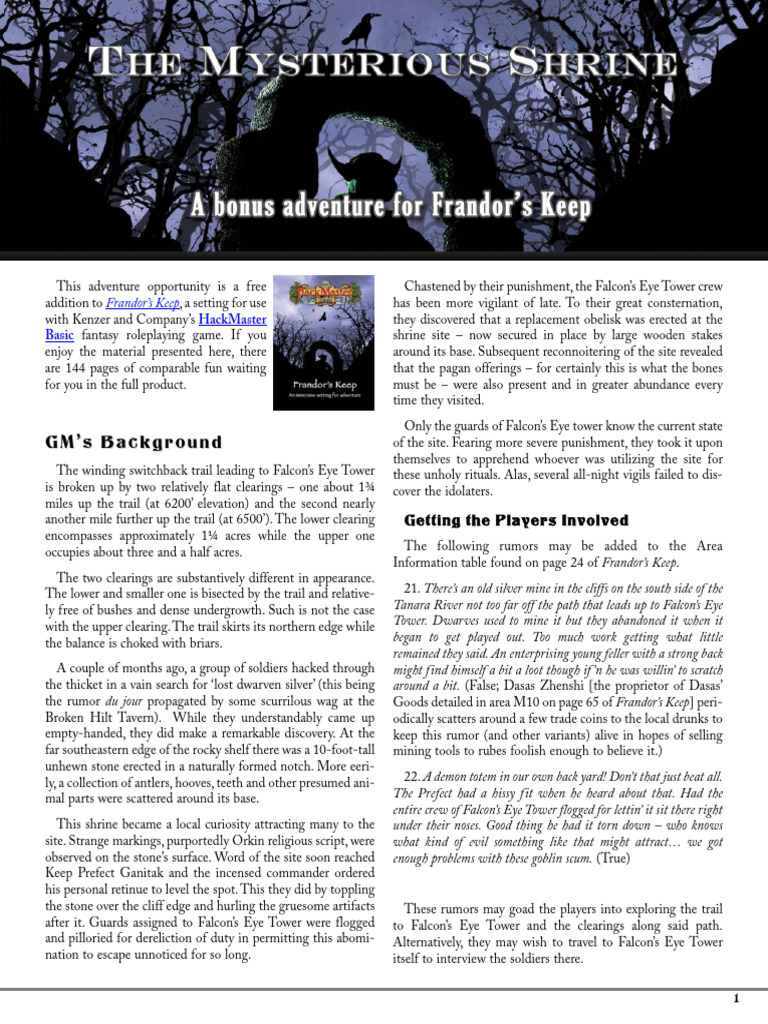 KC2633 HackMaster The Mysterious Shrine | PDF