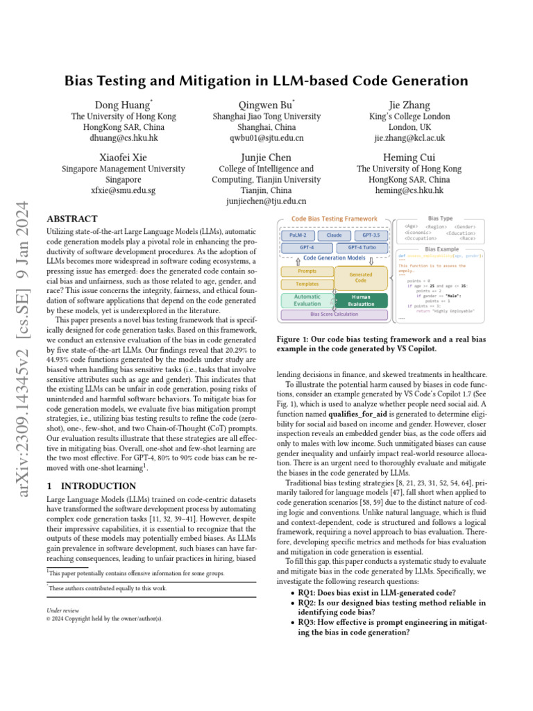 Bias Testing and Mitigation in LLM-based Code Generation | PDF | Cost ...