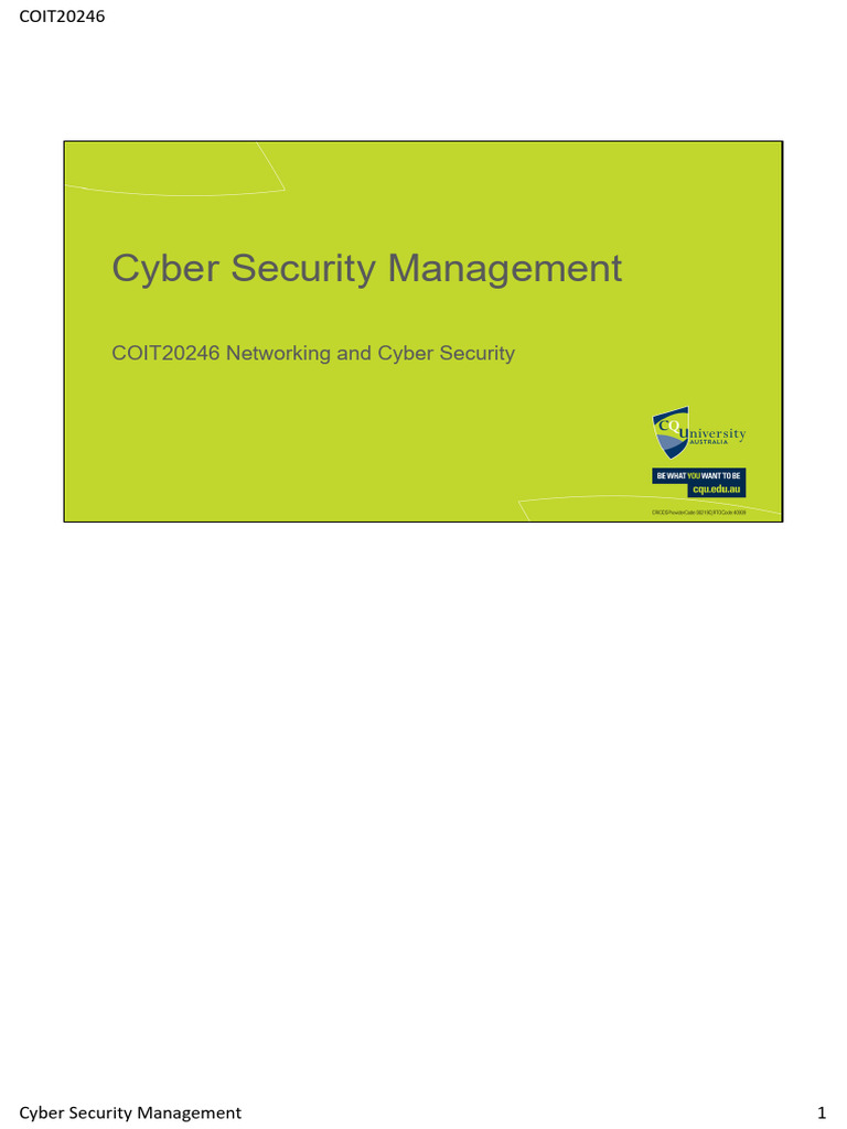w09 Lec CyberSecurityManagement v01 Notes | PDF | Security | Computer ...