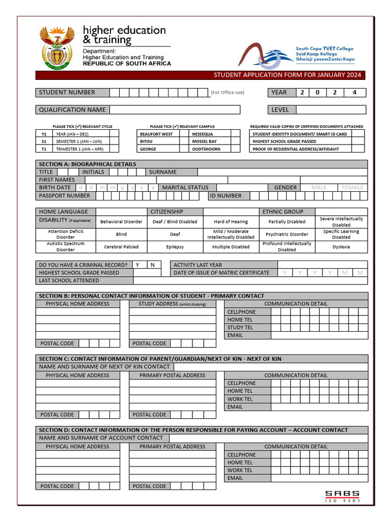 RS TL 034 - Student Application Form For January 2024 | PDF
